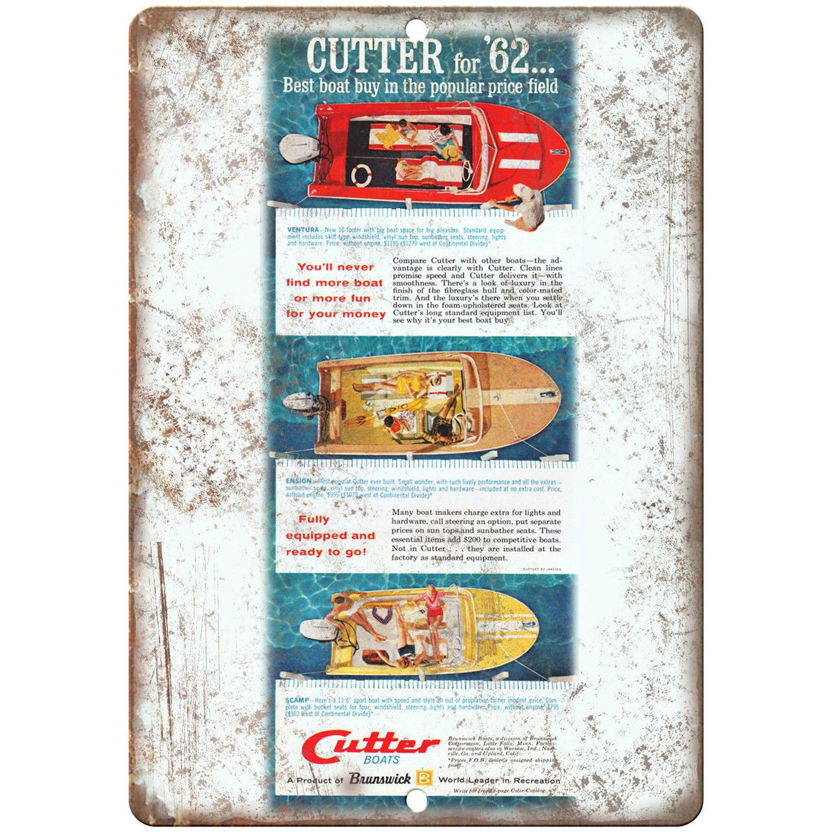 62 Cutter Boat Vintage Ad 9" x 12" Reproduction Metal Sign L52 – Rusty ...