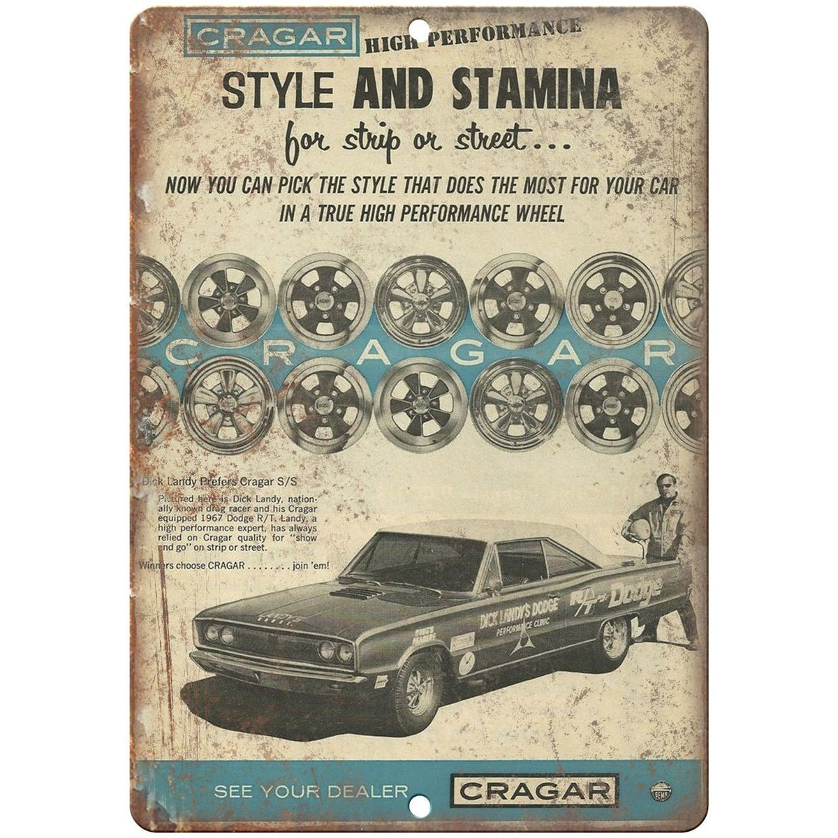 1967 Cragar Rims, Speedway, Racecar 9" x 12" Retro Metal Sign – Rusty ...