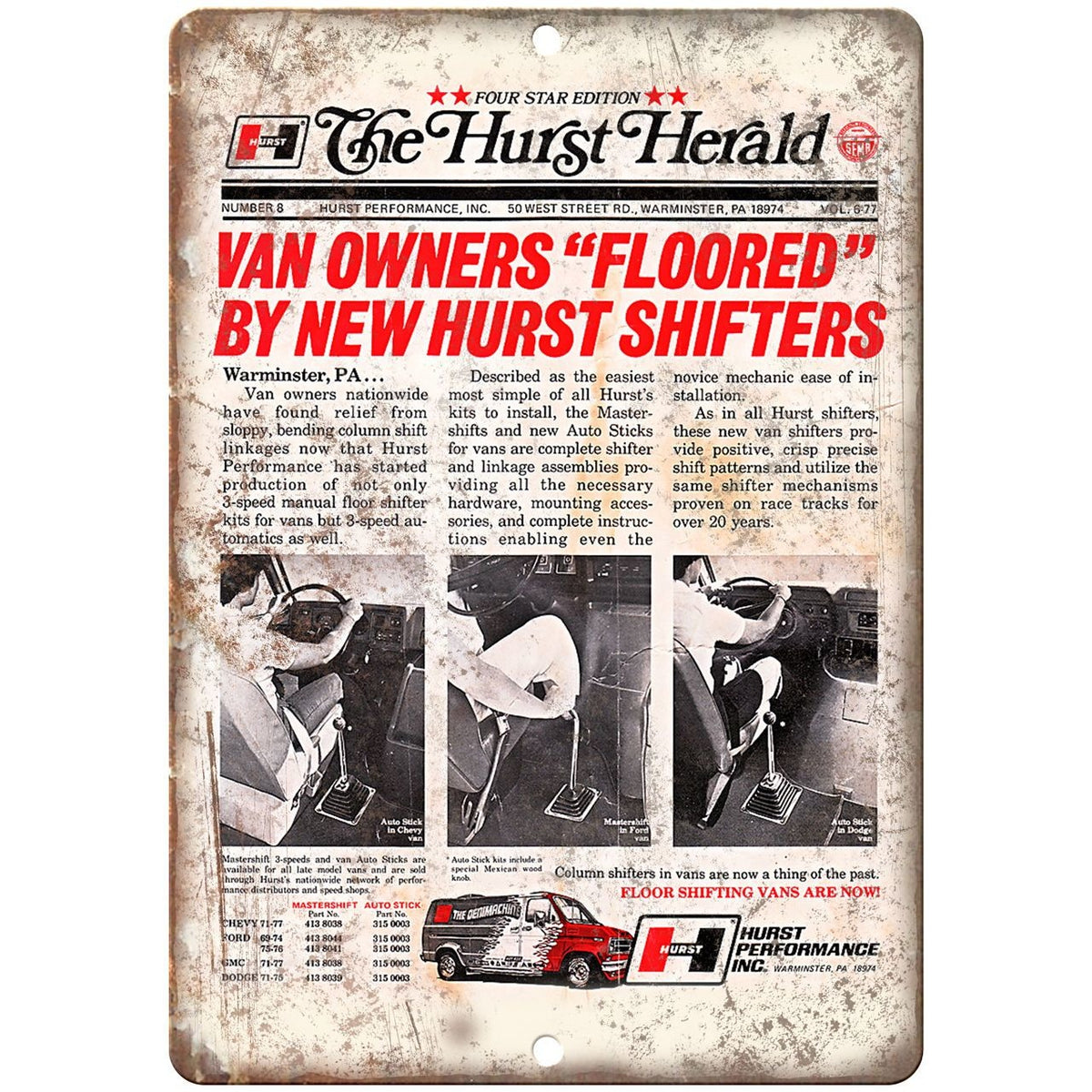Hurst Performance - The Hurst Herald Shifters 9" x 12" Reproduction Me ...