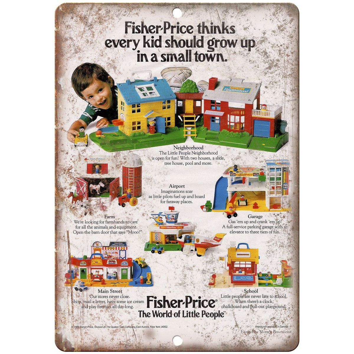 Fisher Price World of Little People Toy Ad 10"X7" Reproduction Metal S ...