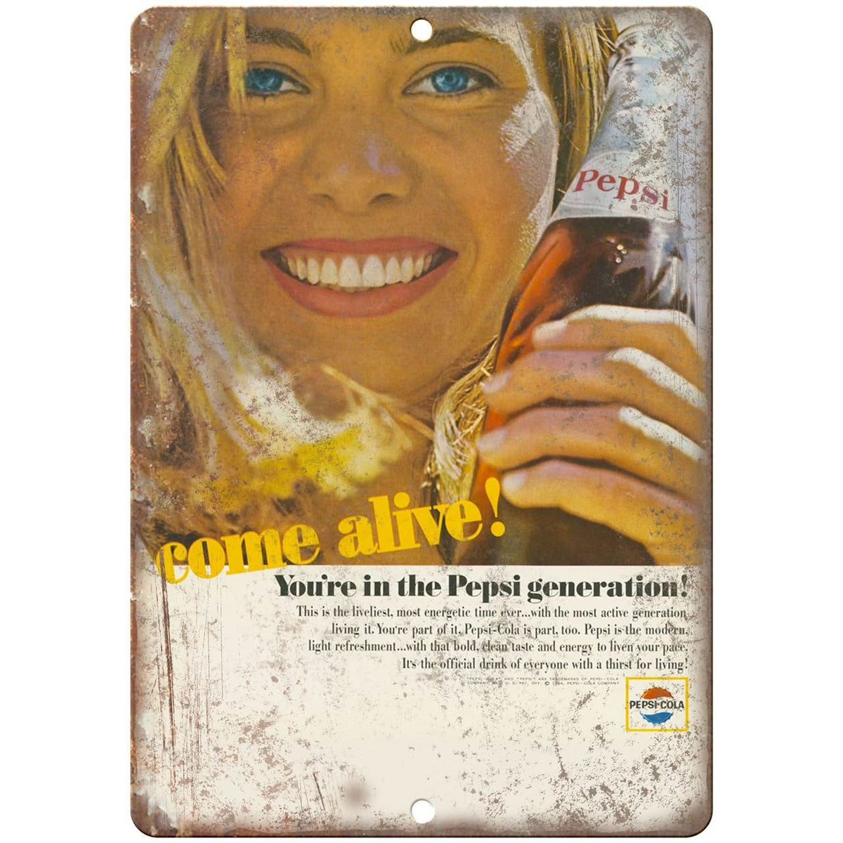 Pepsi Cola Come Alive Vintage Soda Ad 9" x 12" Reproduction Metal Sign ...