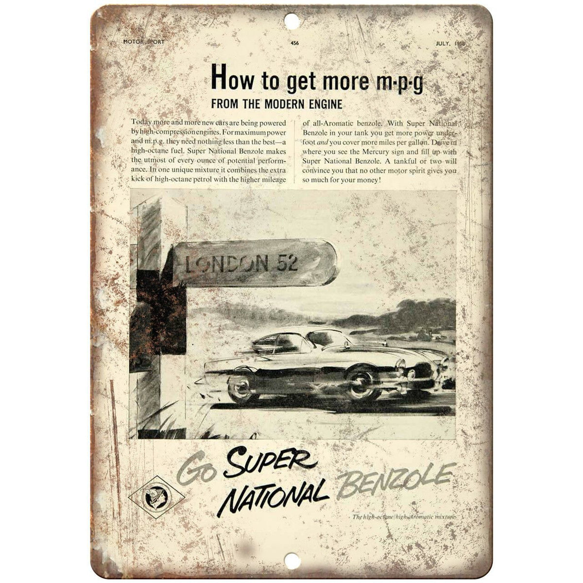 Benzole Go Super National Motor Oil Ad 9" x 12" Reproduction Metal Sig ...