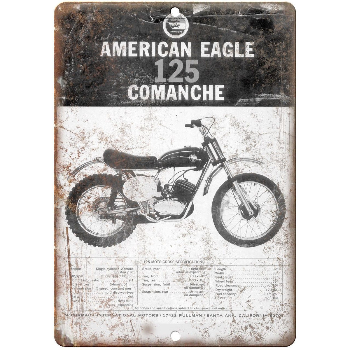 American Eagle Comanche Dirt Bike Vintage Ad 10"x7" Reproduction Metal ...