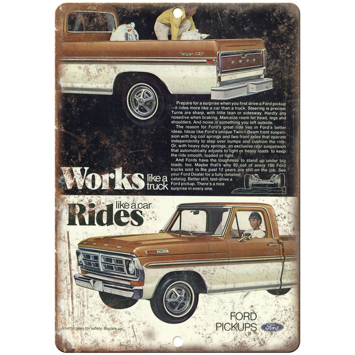 Ford Pickup Rides Like a Car Retro Ad 9" x 12" Reproduction Metal Sign ...