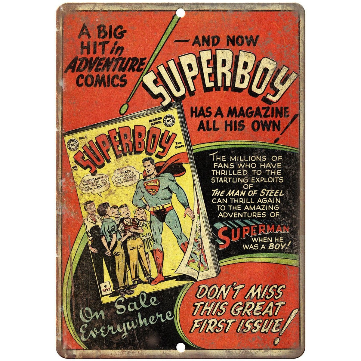 Superboy Superman Comic Book Ad 9" x 12" Reproduction Metal Sign J103 ...