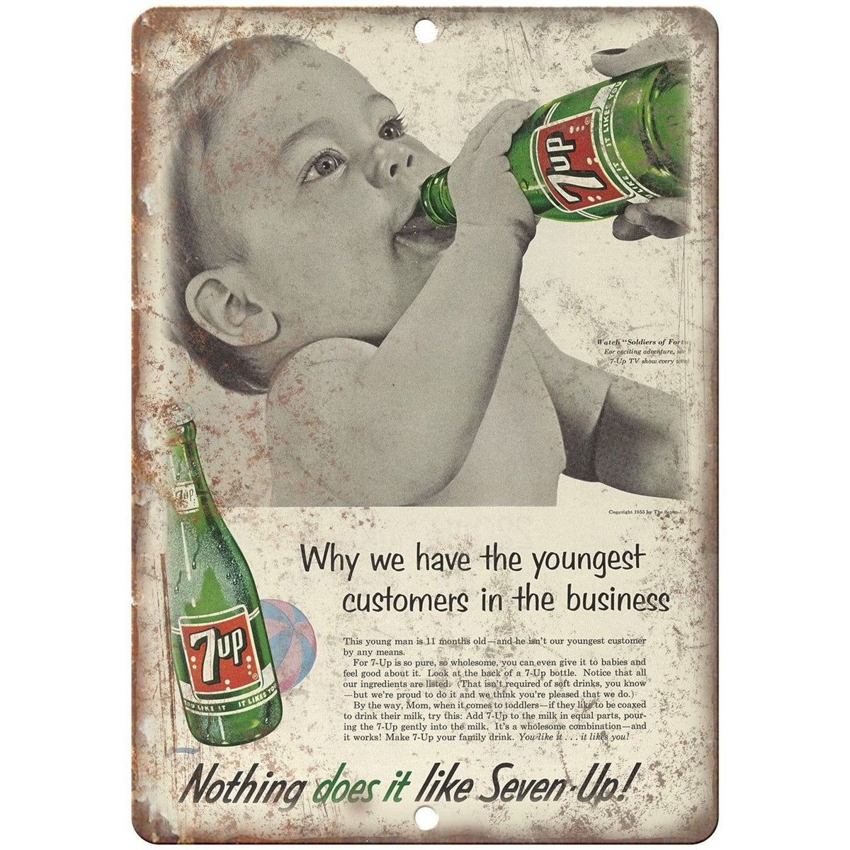 7up Soda Soft Drink Baby Vintage Ad 9" x 12" Reproduction Metal Sign N ...