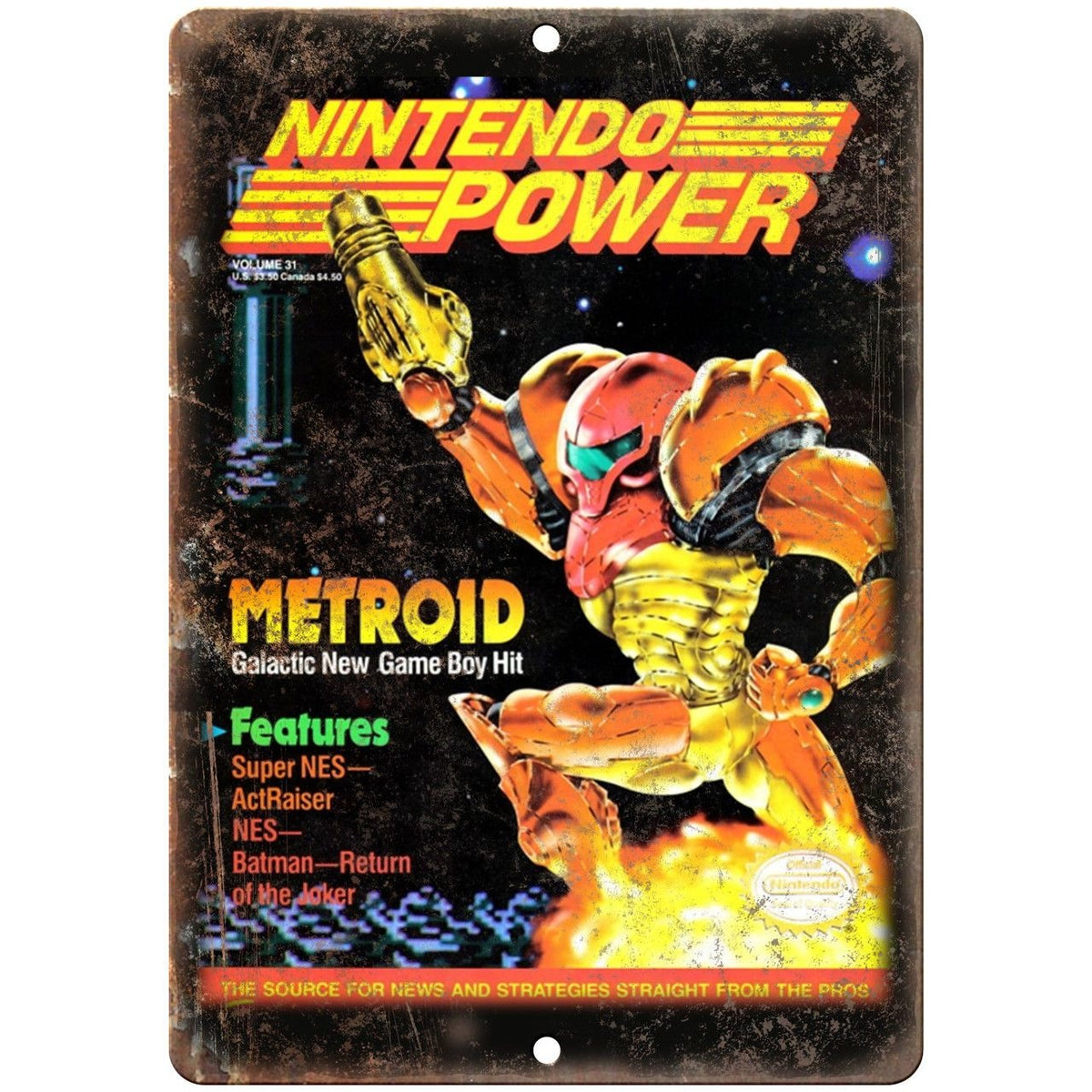 Nintendo Power Magazine Metroid Cover NES 9" x 12" Reproduction Metal ...