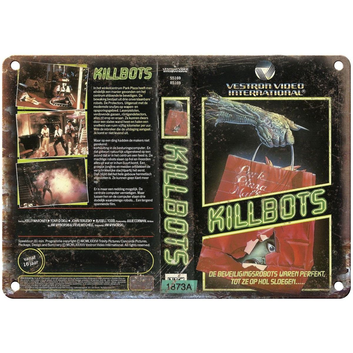 Killbots Vestron Video International VHS 9" x 12" Reproduction Metal S ...