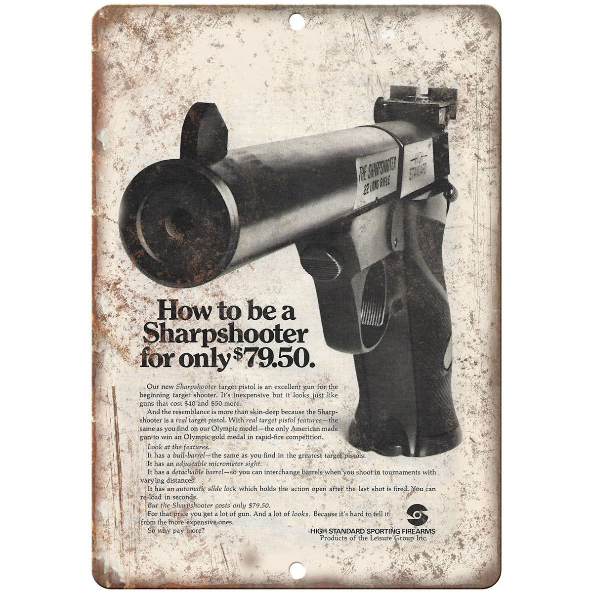 High Standard Firearms Sharpshooter Target Pistol Ad 10" x 7" Retro Me ...