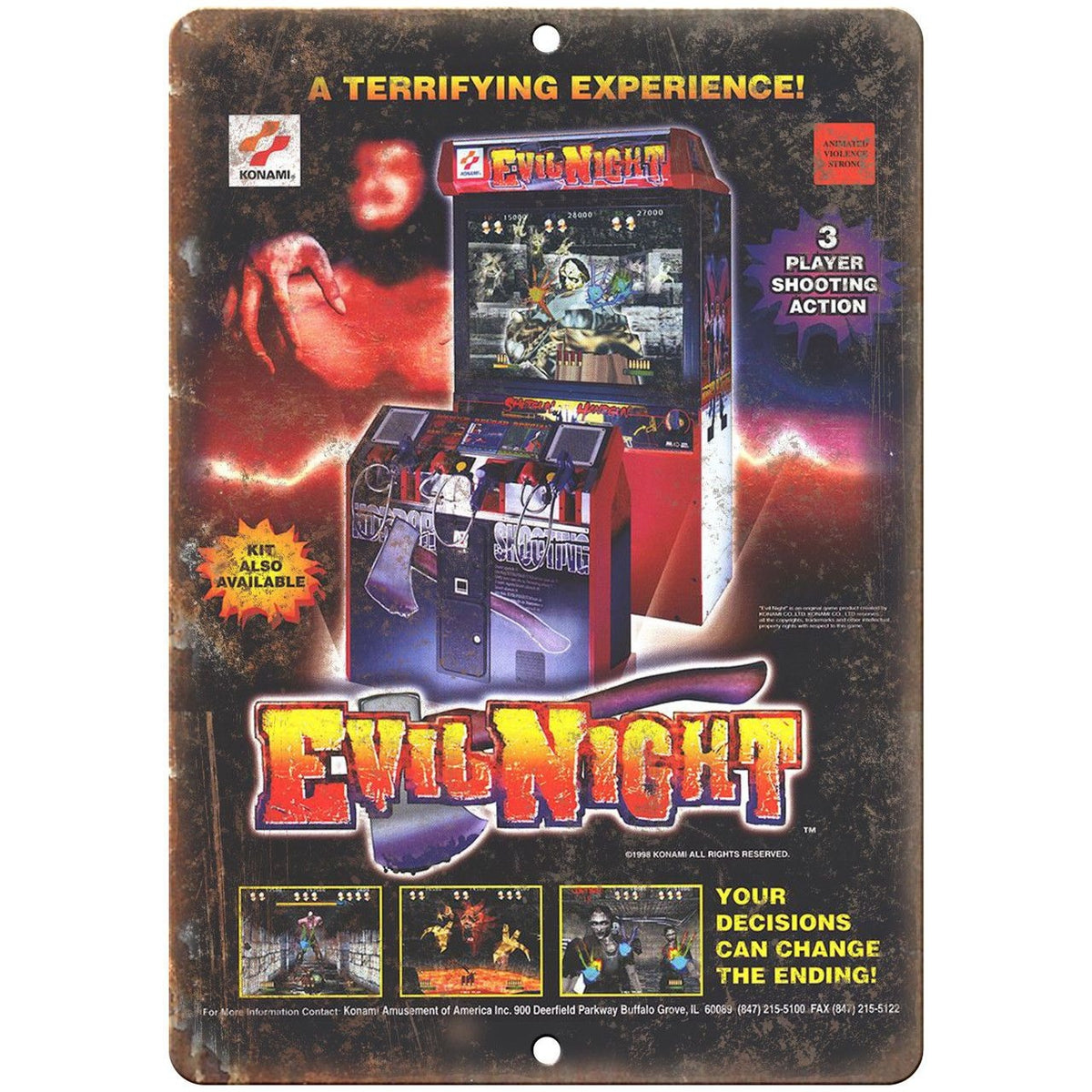 Evil Night Konami Arcade Game Vintage Ad 9" x 12" Reproduction Metal S ...