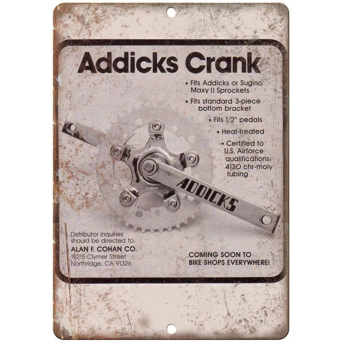 9" x 12" Metal Sign - Addicks Cranks BMX, Hoffman - Vintage Look Repro ...