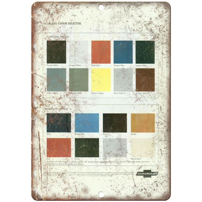 1965 Chevy Corvette Sting Ray Color Chart 9" x 12" Reproduction Metal ...