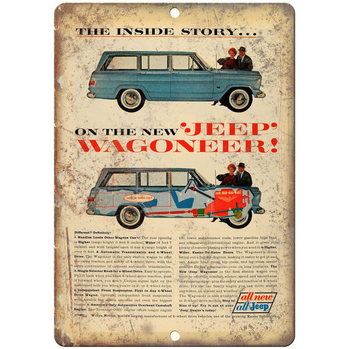 Jeep Wagoneer Willys Overland 10" x 7" Reproduction Metal Sign – Rusty ...