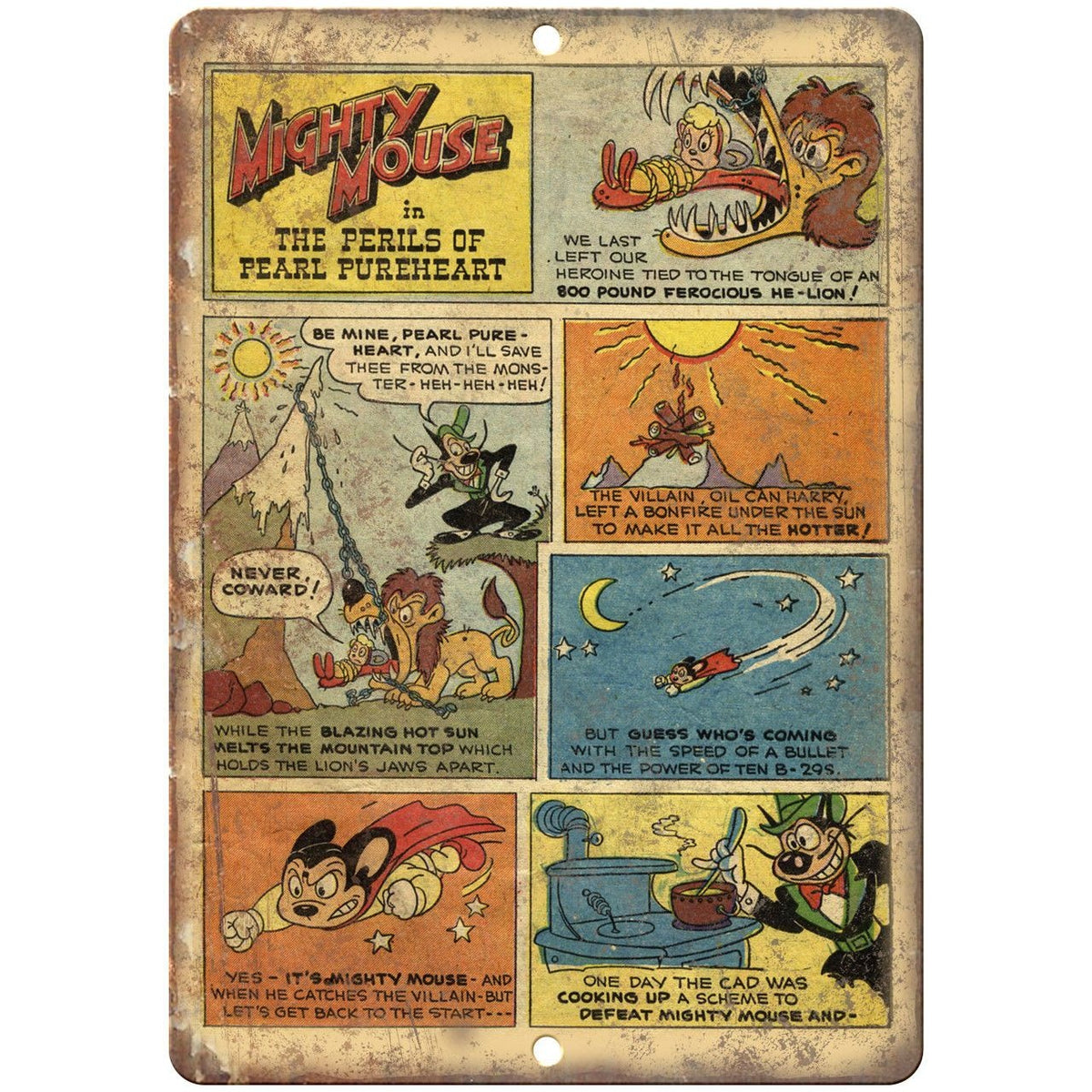 Mighty Mouse Pearl Pureheart Comic Strip 9" x 12" Reproduction Metal S ...