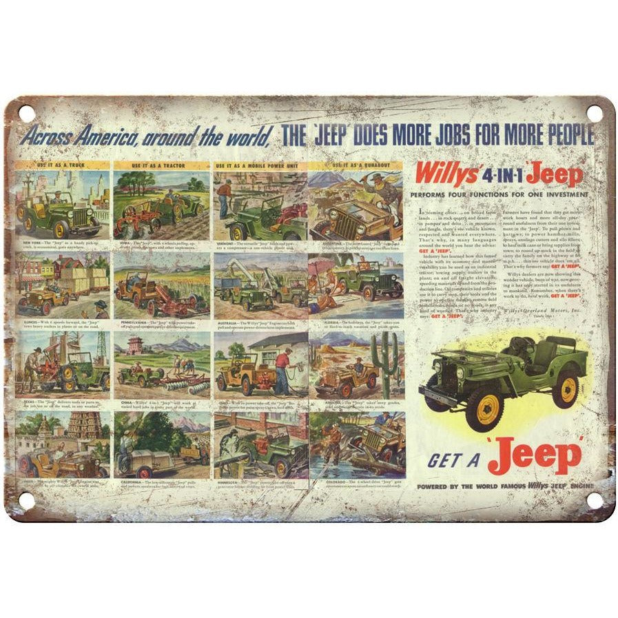 Jeep Willys Overland 4 in 1 Jeep 9" x 12" Reproduction Metal Sign ...