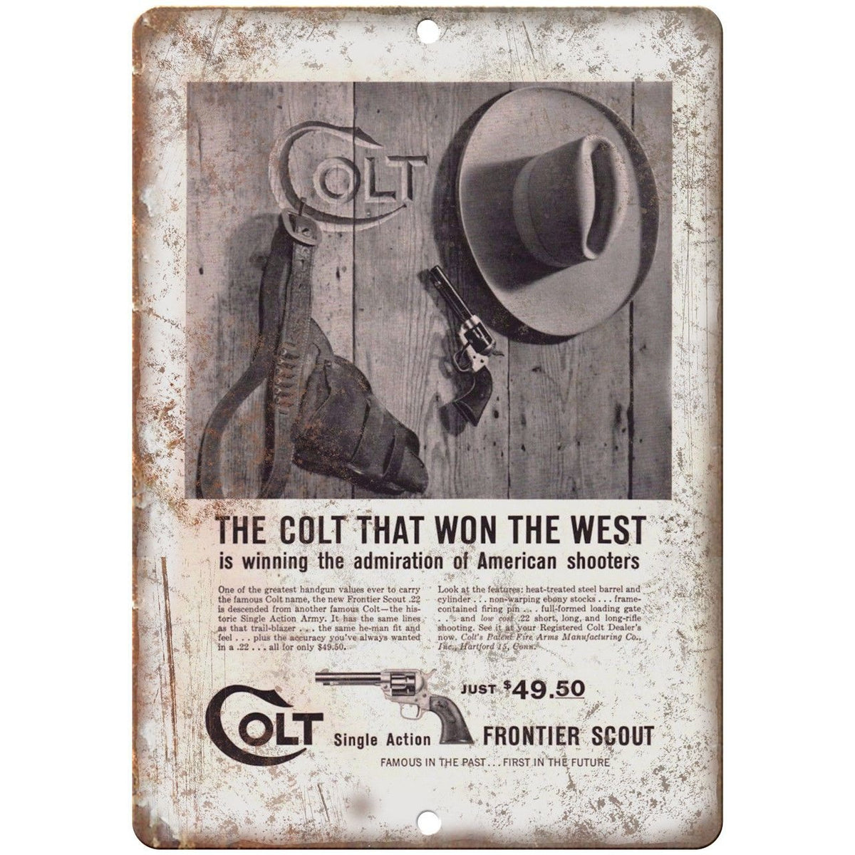 Colt Single Action Frontier Scout Pistol 9" x 12" Reproduction Metal S ...