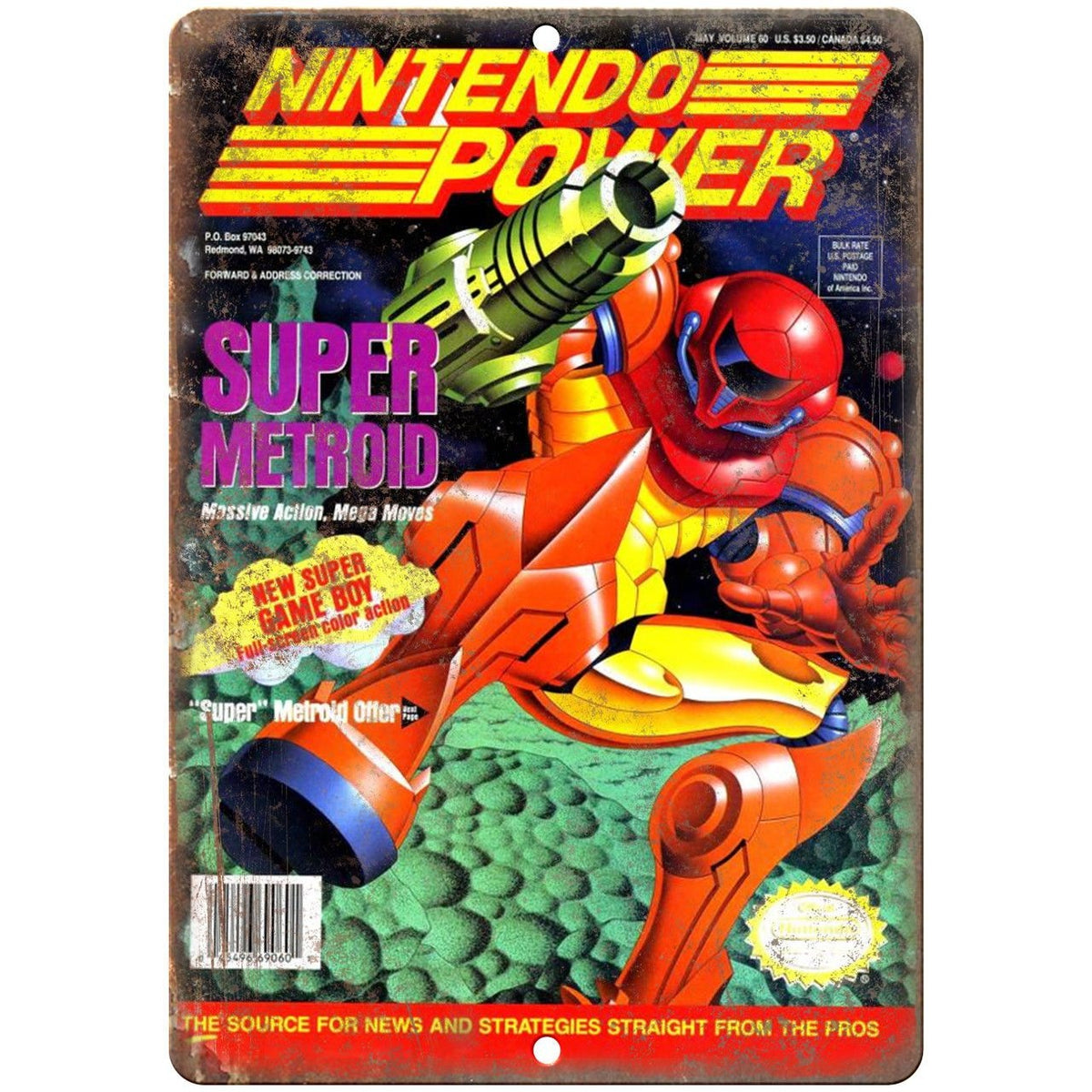 Nintendo Power Super Metroid Gaming 10" x 7" Reproduction Metal Sign G ...