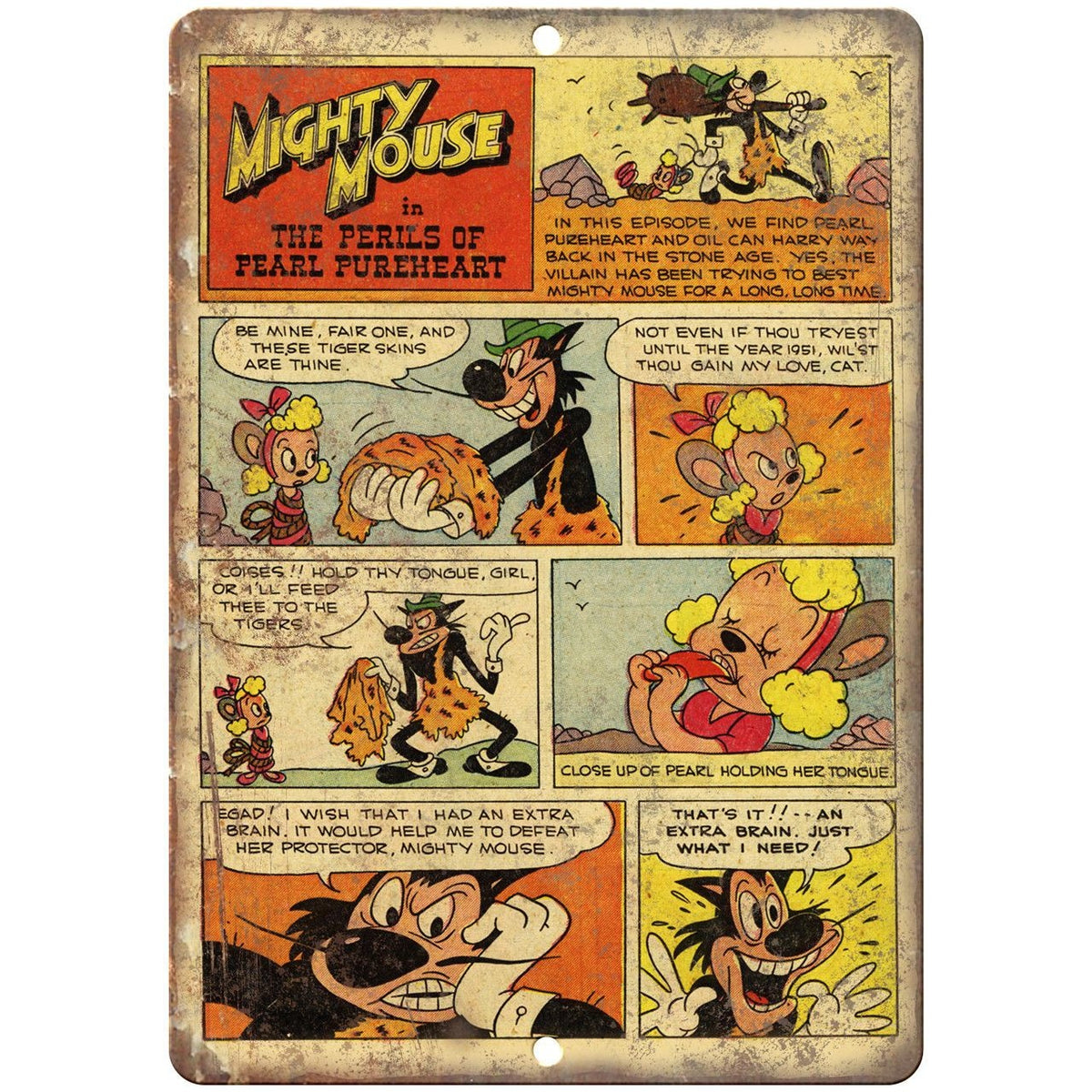 Mighty Mouse Vintage Comic Strip Art 9" x 12" Reproduction Metal Sign ...