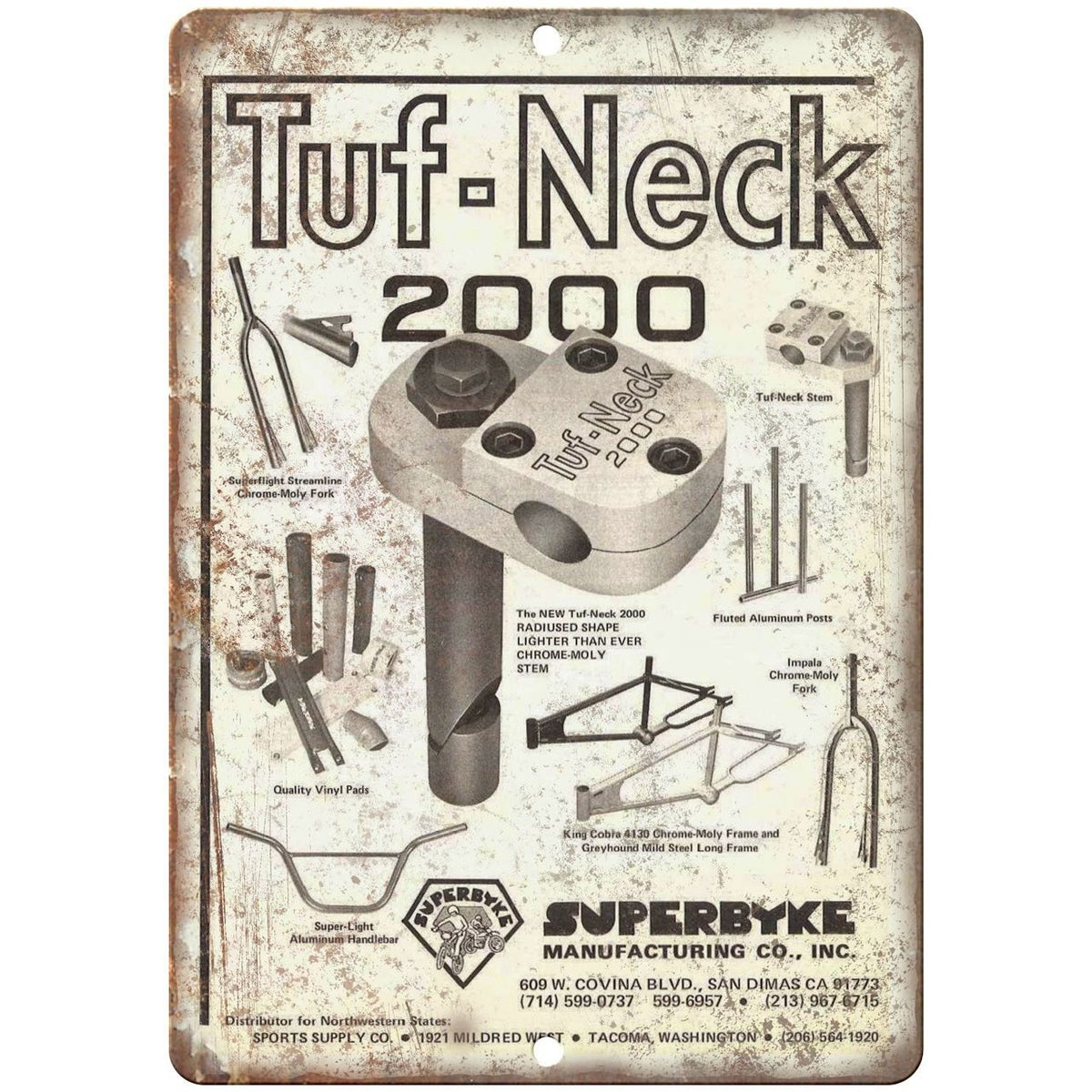 Tuf-Neck 2000 Superbyke BMX 10" x 7" Metal Sign - Vintage Look Reprodu ...