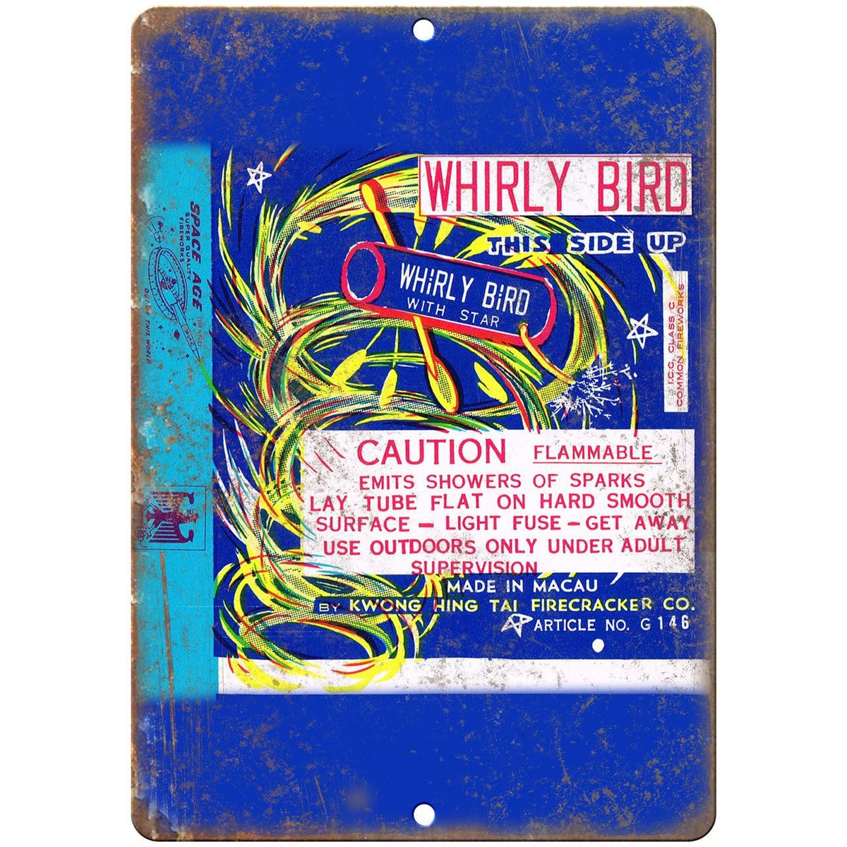 Whirly Bird Firecracker Package Art 9" x 12" Reproduction Metal Sign Z ...