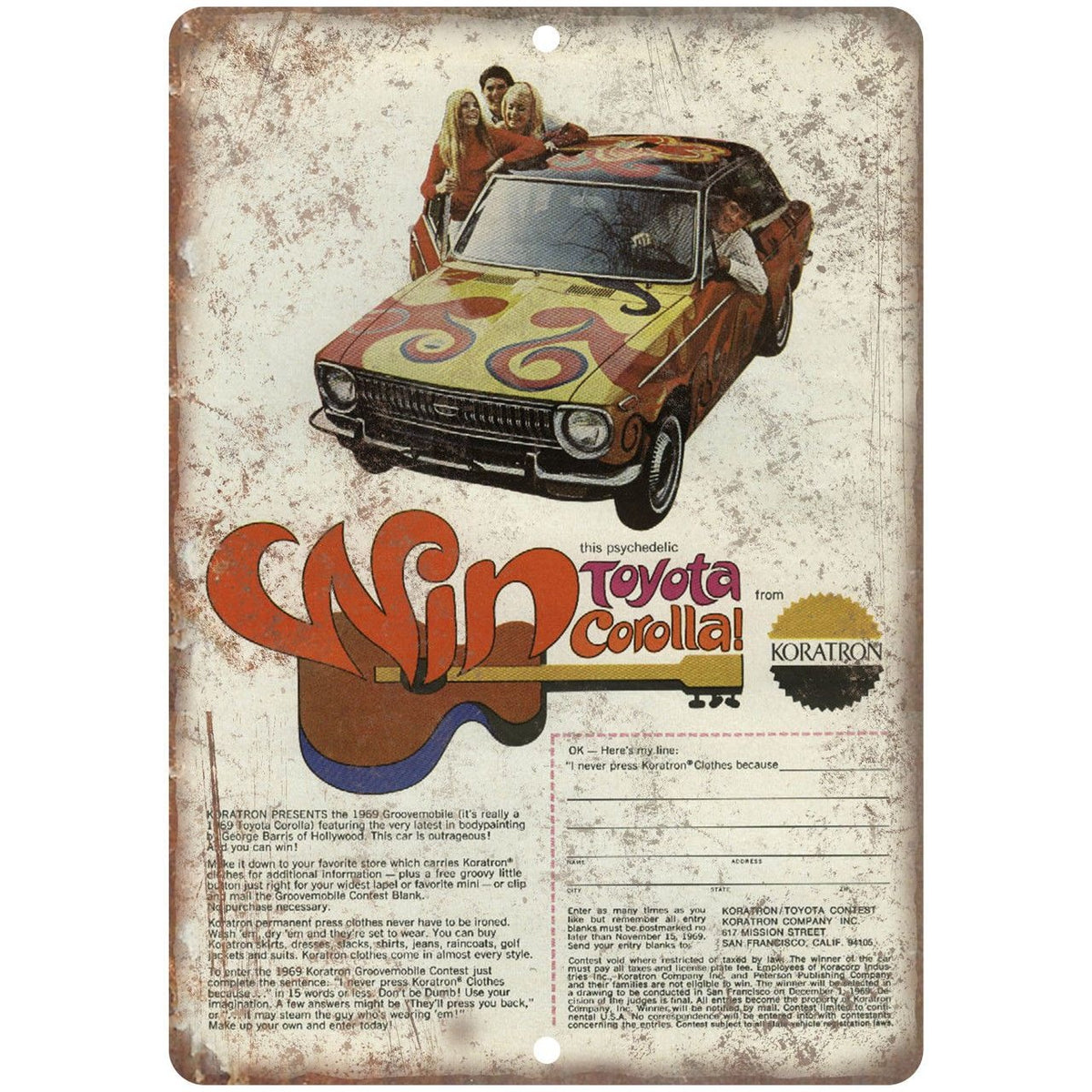 1969 Toyota Corolla Vintage Ad 9" x 12" Reproduction Metal Sign A411 ...