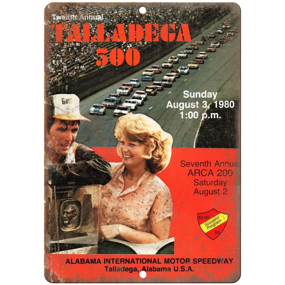1980 Talladega 500 Alabama Speedway 9" x 12" Reproduction Metal Sign A ...