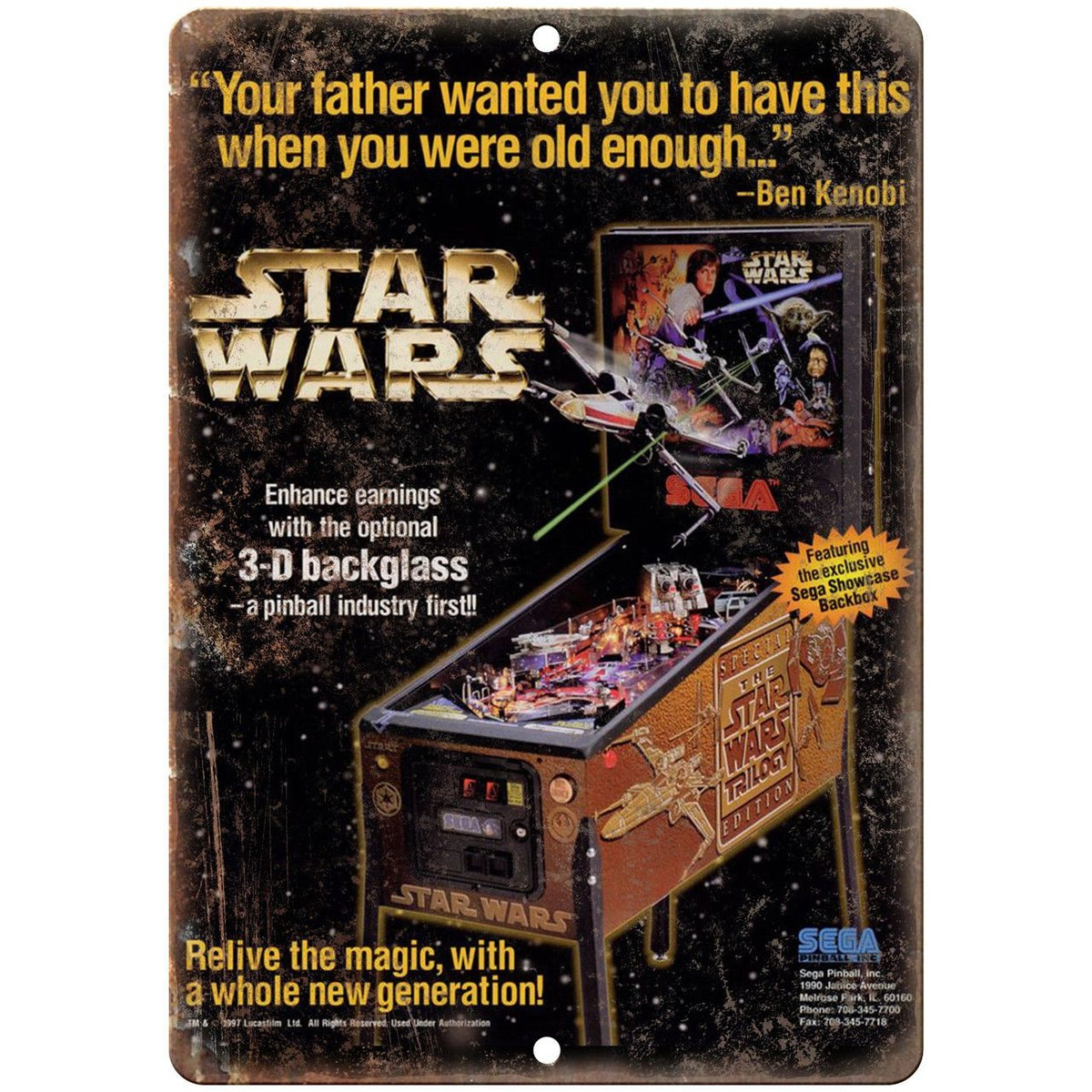 Sega Pinball Star Wars Trilogy ad 10" x 7" Reproduction Metal Sign G14 ...