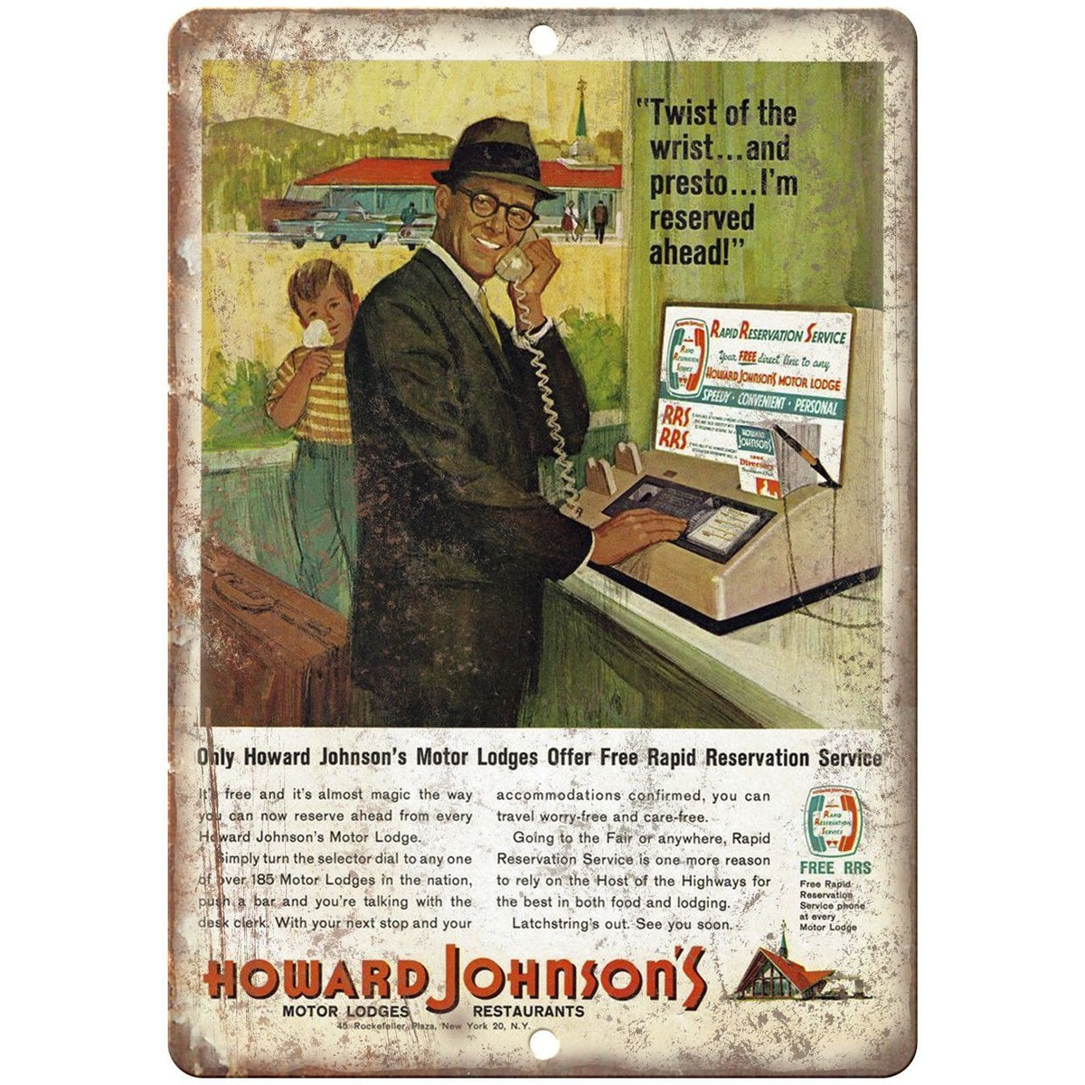 Howard Johnson's Motor Lodge Vintage Ad 9" x 12" Reproduction Metal Si ...