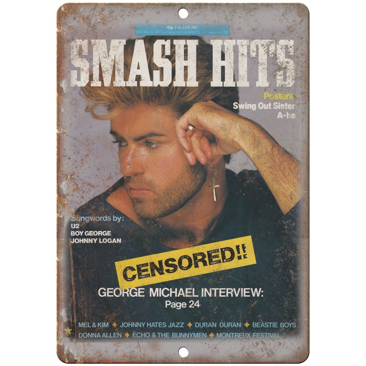 Smash Hits Magazine George Michael Cover 9" x 12" Reproduction Metal S ...