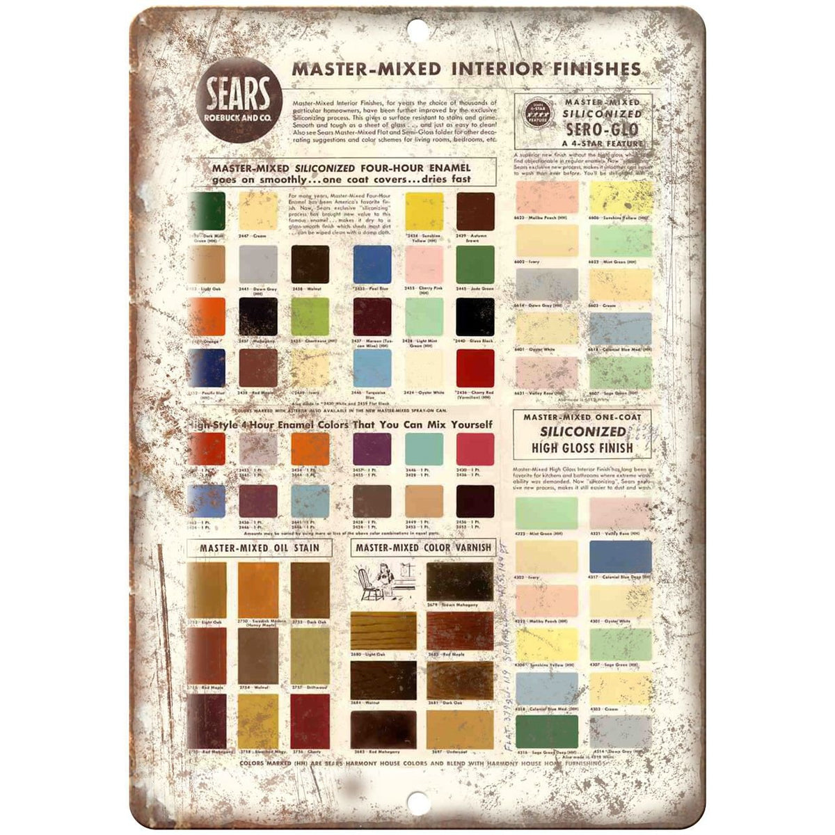 Sears & Roebuck Co. Color Chart Ad 10" X 7" Reproduction Metal Sign Z8 ...