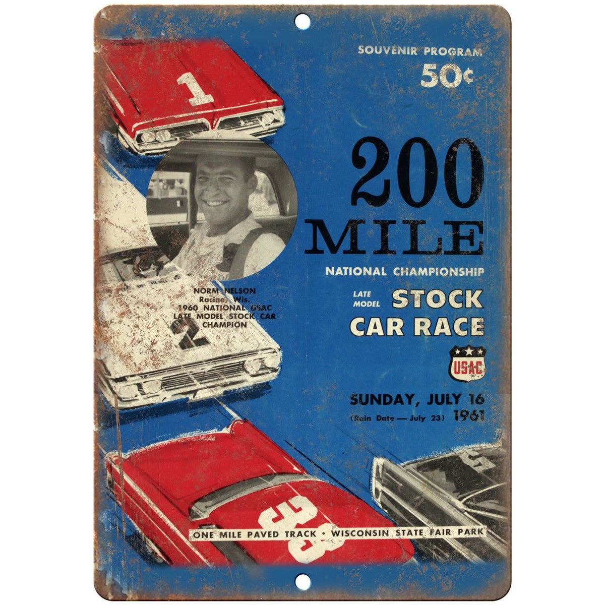 1961 National Champion Stock Car Race 9" x 12" Reproduction Metal Sign ...