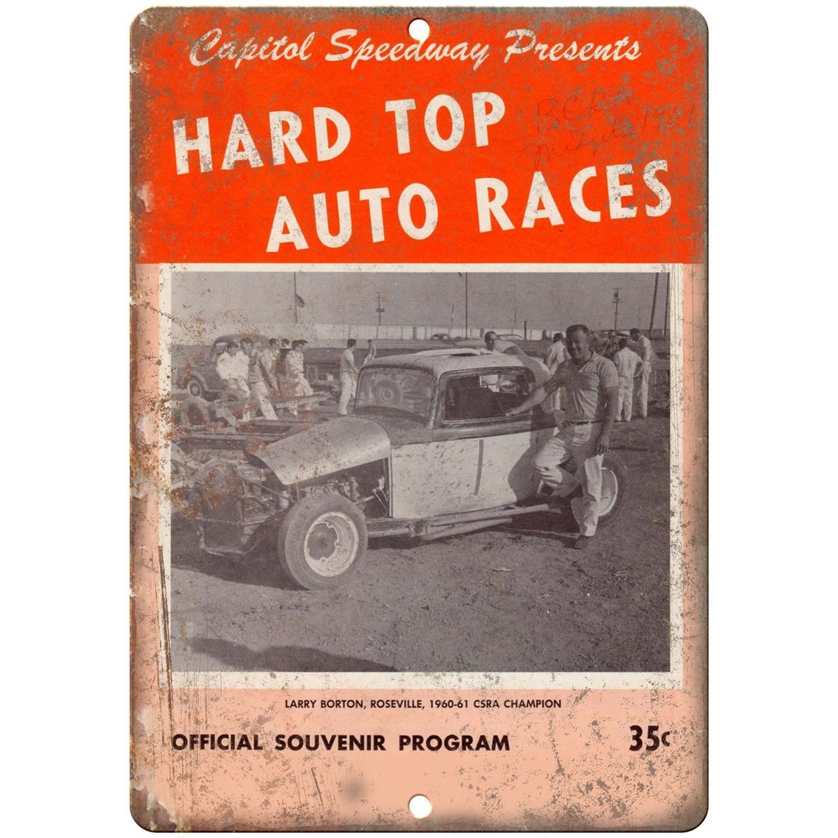 Hard Top Auto Races Capitol Speedway 10" X 7" Reproduction Metal Sign ...