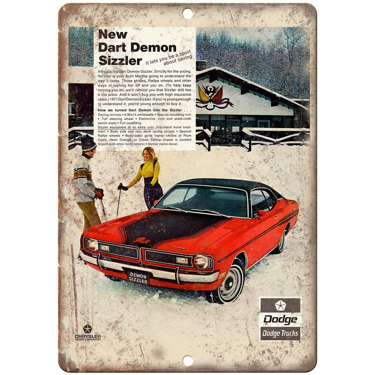 1971 Dodge Dart Demon Sizzler 9" x 12" Reproduction Metal Sign – Rusty ...