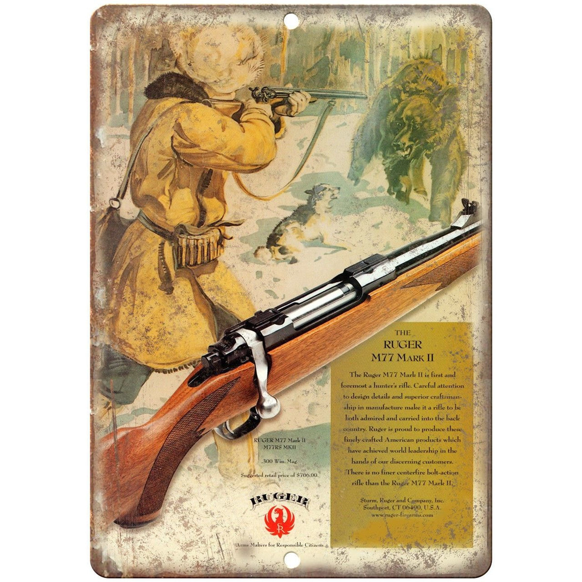 Ruger M77 Mark II Rifle 9" x 12" Reproduction Metal Sign – Rusty Walls ...