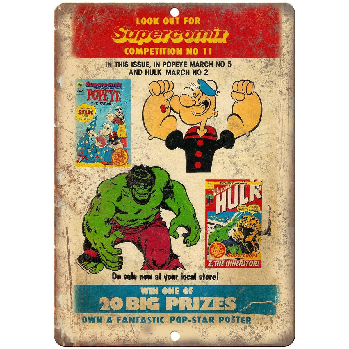 Popeye Incredible Hulk Comic Book Ad 9" x 12" Reproduction Metal Sign ...