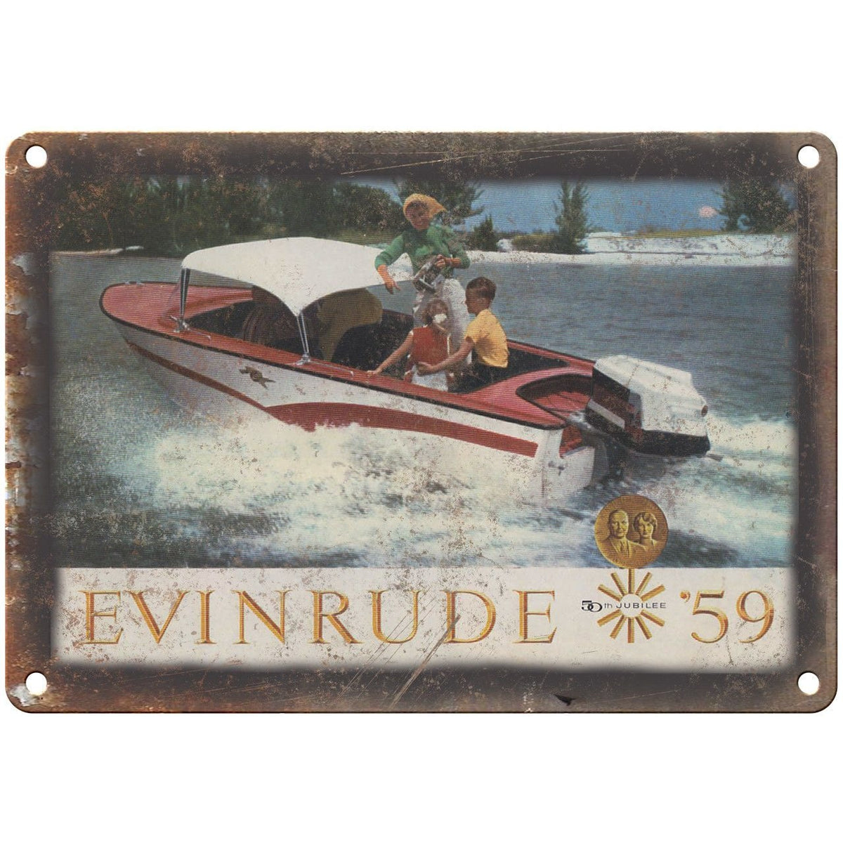 Evinrude Outboard Motors 1959 Vintage Ad 9" x 12" Reproduction Metal S ...