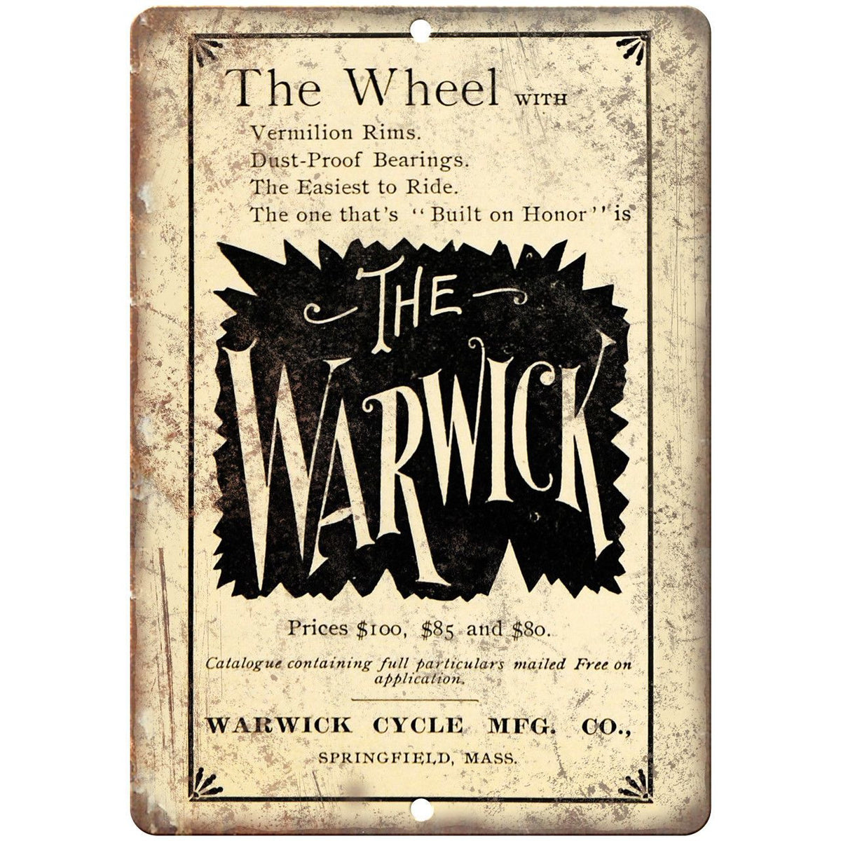 Warwick Cycle Mfg. Co. Bicycle Vintage Ad 9" x 12" Reproduction Metal ...