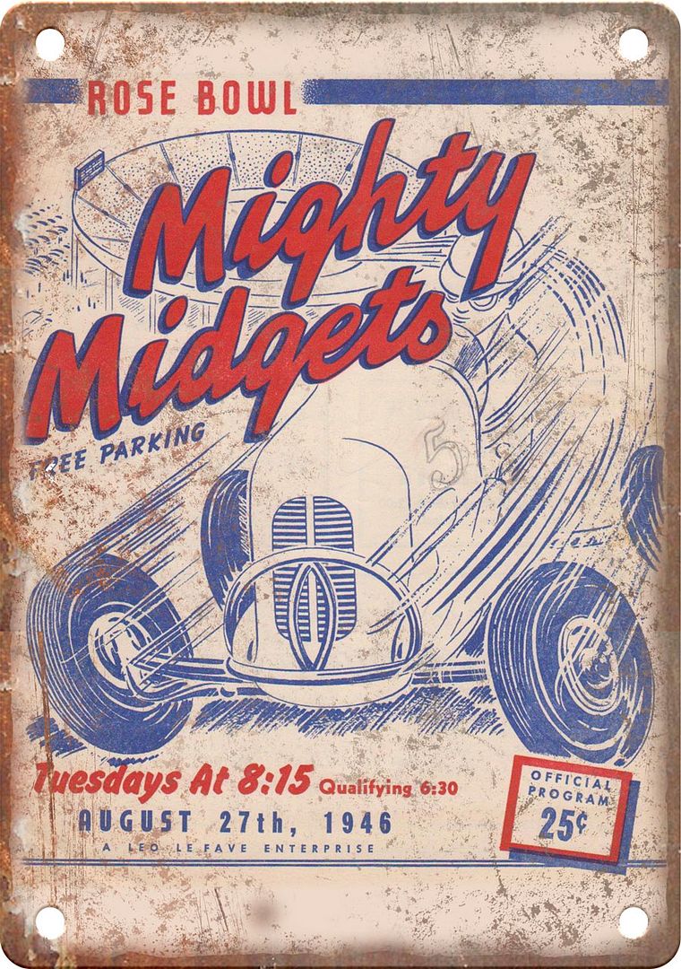 Rose Bowl Mighty Midgets Racing Program Reproduction Metal Sign | Rusty ...