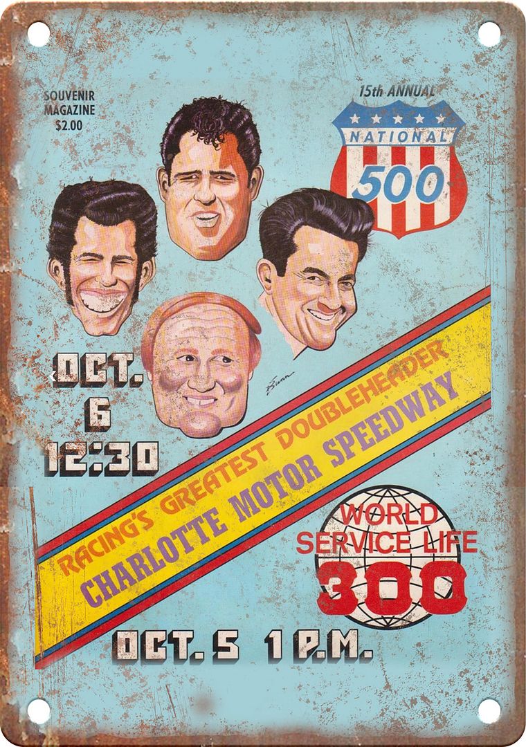 Charlotte Motor Speedway National 500 Reproduction Metal Sign | Rusty ...