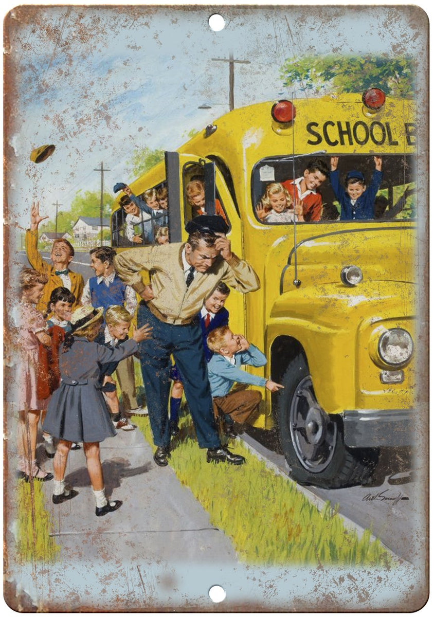 Vintage School Bus Elementary School Metal Sign | Rusty Walls – Rusty ...