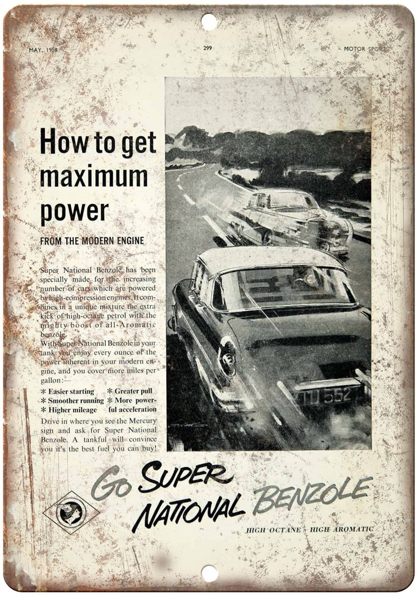 Benzole Go Super National Motor Oil Metal Sign | Rusty Walls – Rusty ...