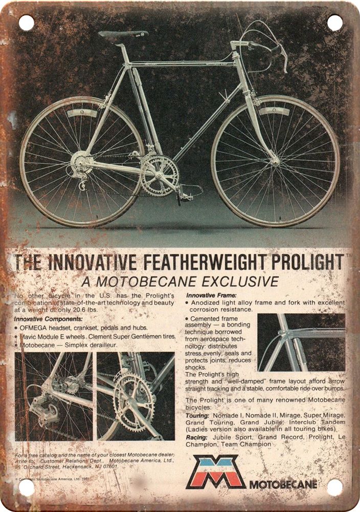 Vintage Motobecane Cycling Magazine Ad Reproduction Metal Sign | Rusty ...