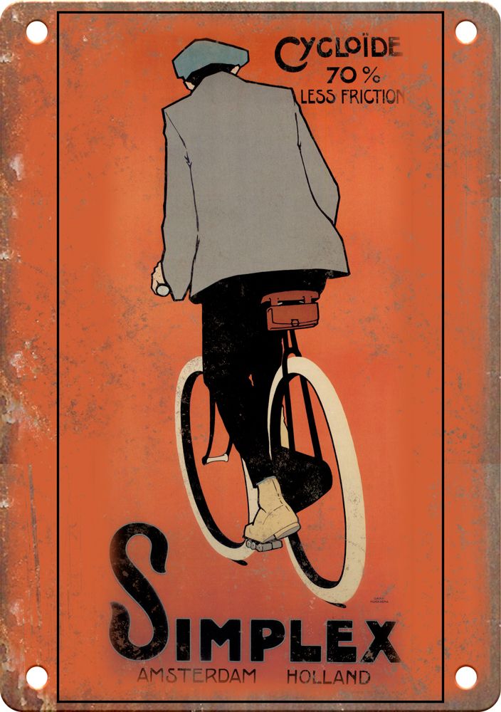 Vintage Simplex Holland Cycling Poster Reproduction Metal Sign | Rusty ...