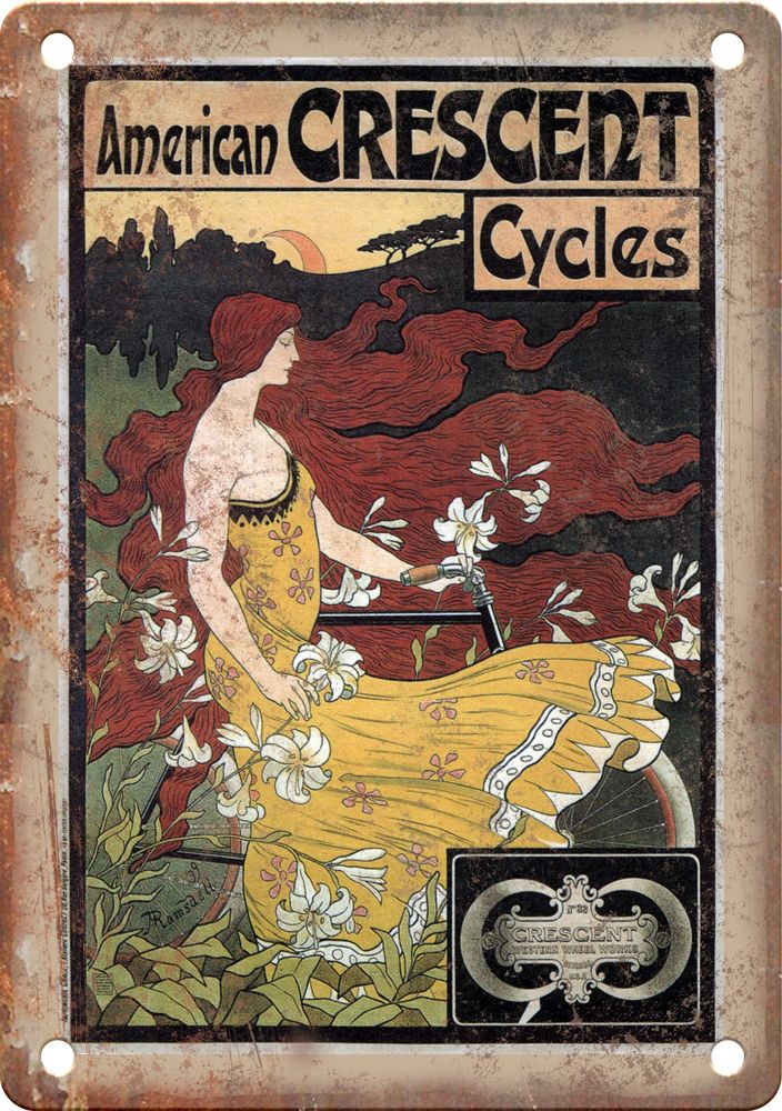 Vintage American Crescent Cycles Poster Reproduction Metal Sign | Rusty ...