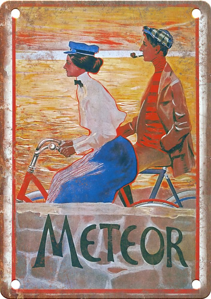 Vintage Meteor Cycling Poster Reproduction Metal Sign | Rusty Walls ...