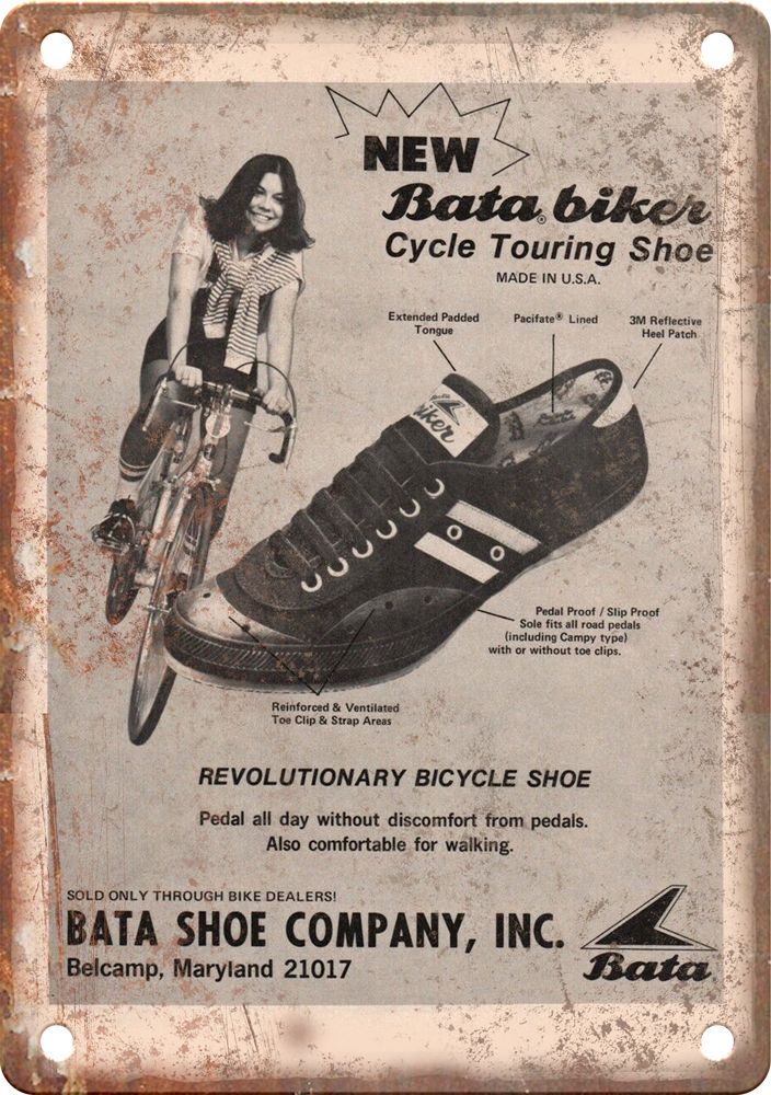 Vintage Bata Shoe Cycling Ad Reproduction Metal Sign | Rusty Walls ...