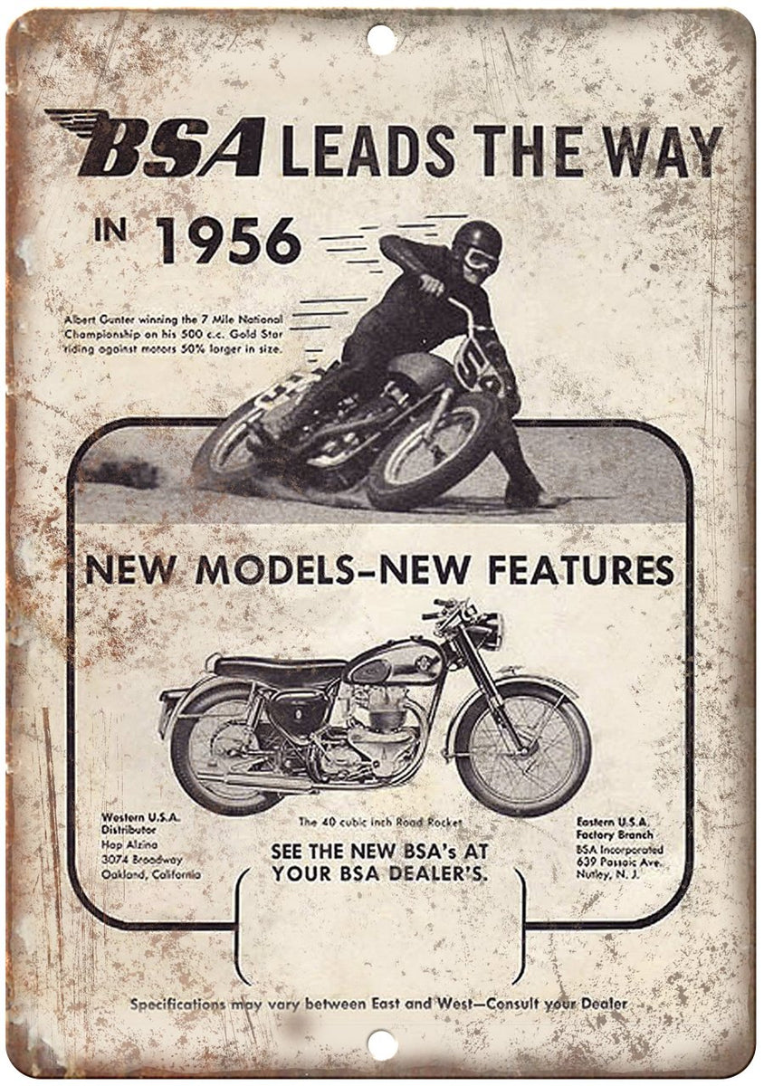1956 BSA Motorcycle Vintage Garage Ad Metal Sign | Rusty Walls – Rusty ...