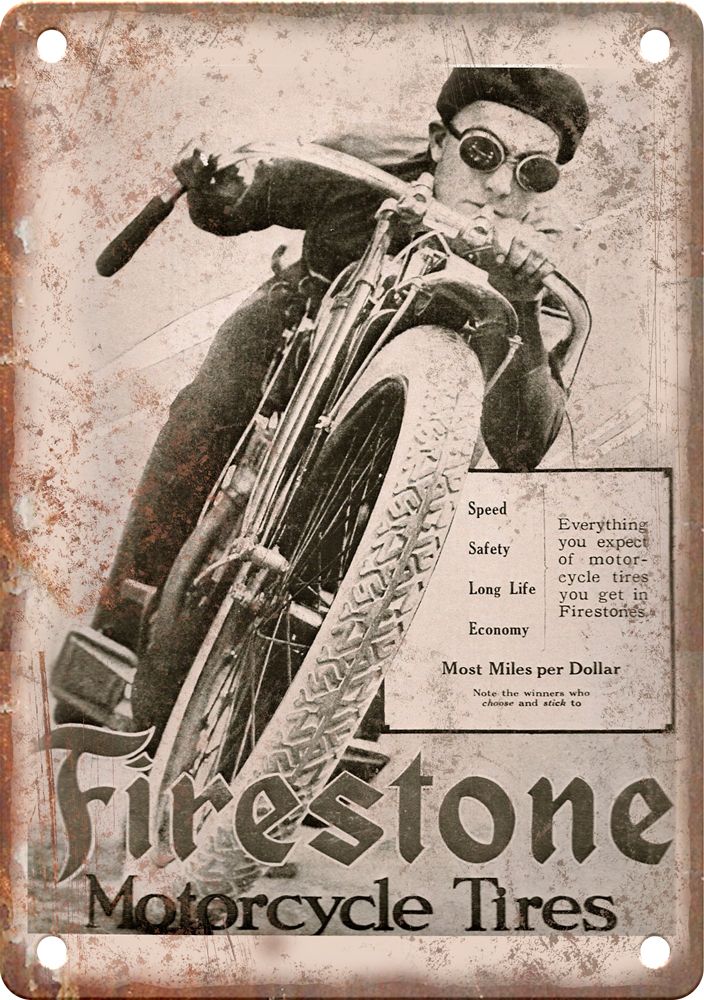 Vintage Firestone Motorcycle Ad Reproduction Metal Sign | Rusty Walls ...
