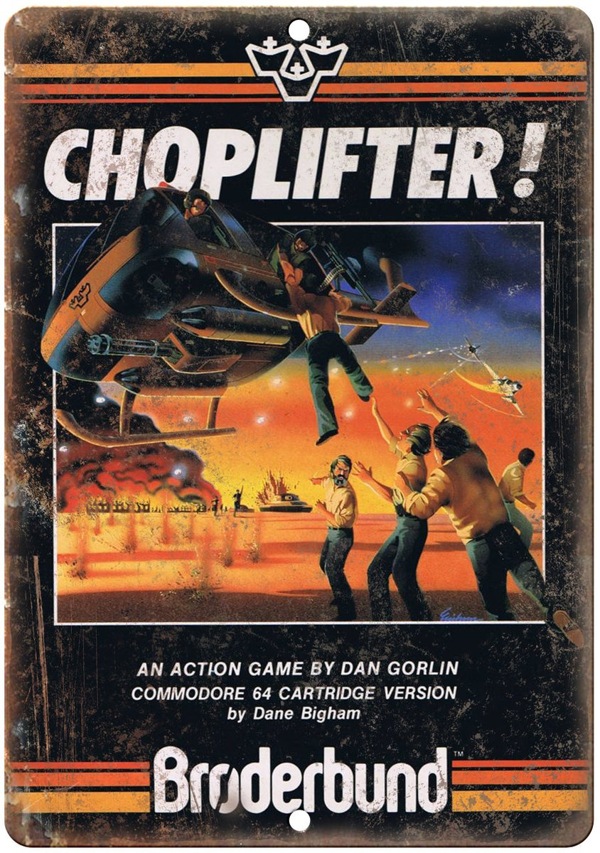 Choplifter Broderbund Commodore 64 Box Art Metal Sign | Rusty Walls ...
