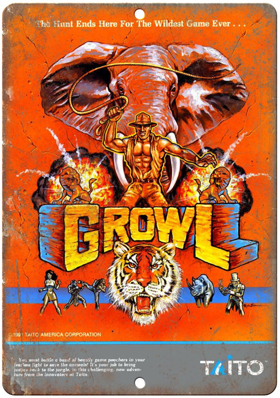 Taito Video Game Growl Box Art Metal Sign | Rusty Walls – Rusty Walls ...